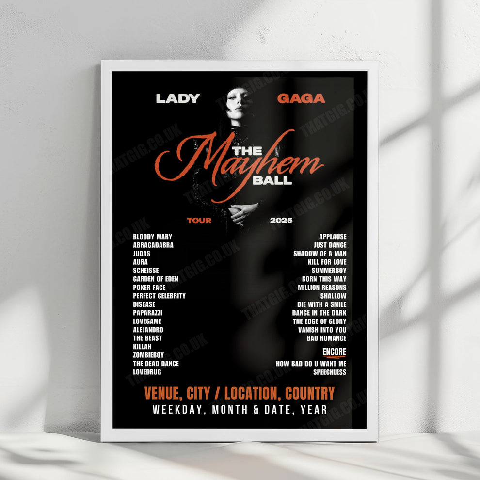 Lady Gaga Setlist Poster - Scotiabank Arena, Toronto | Sep 11th, 2025 ...