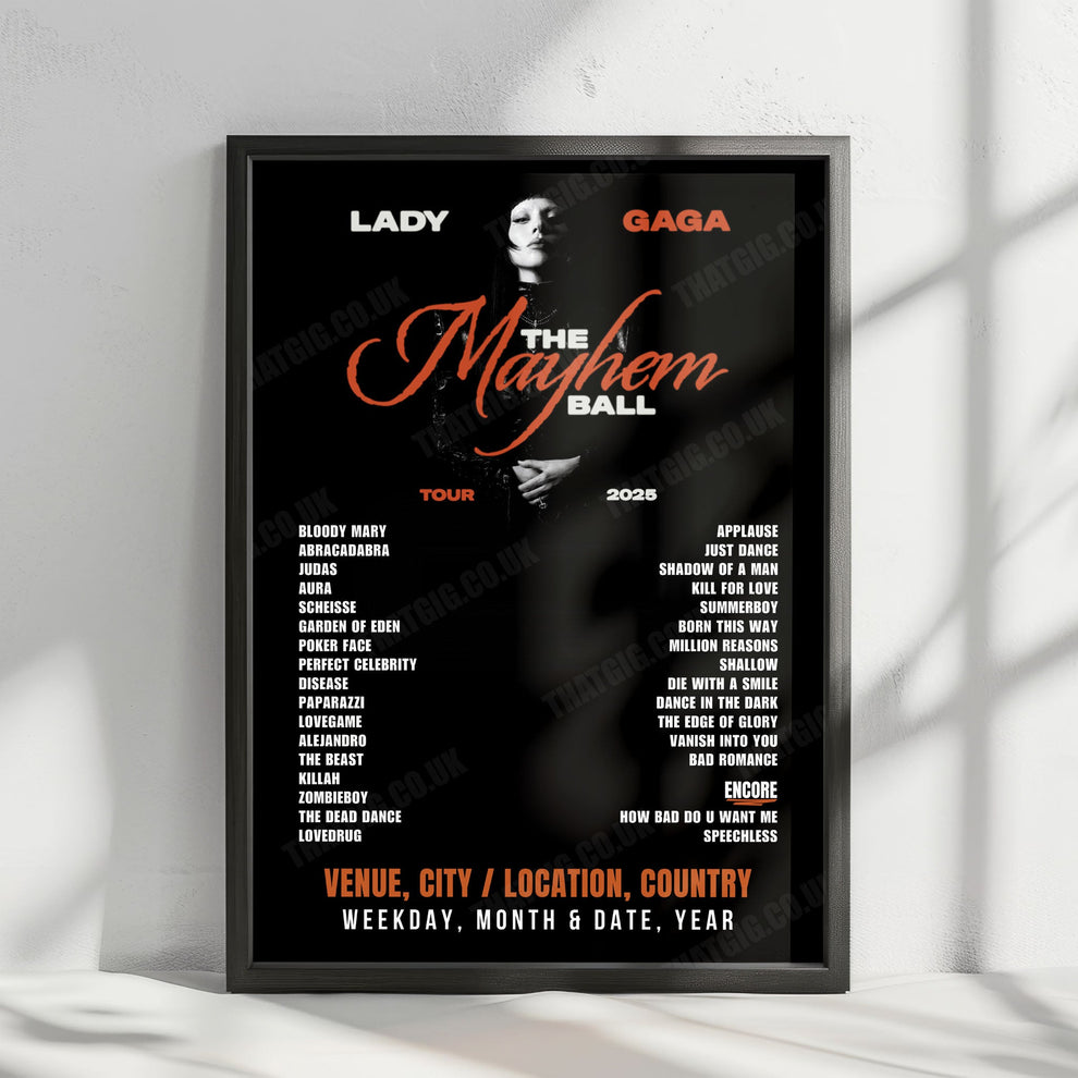 Lady Gaga Setlist Poster - Co-op Live, Manchester | October 8th, 2025 ...