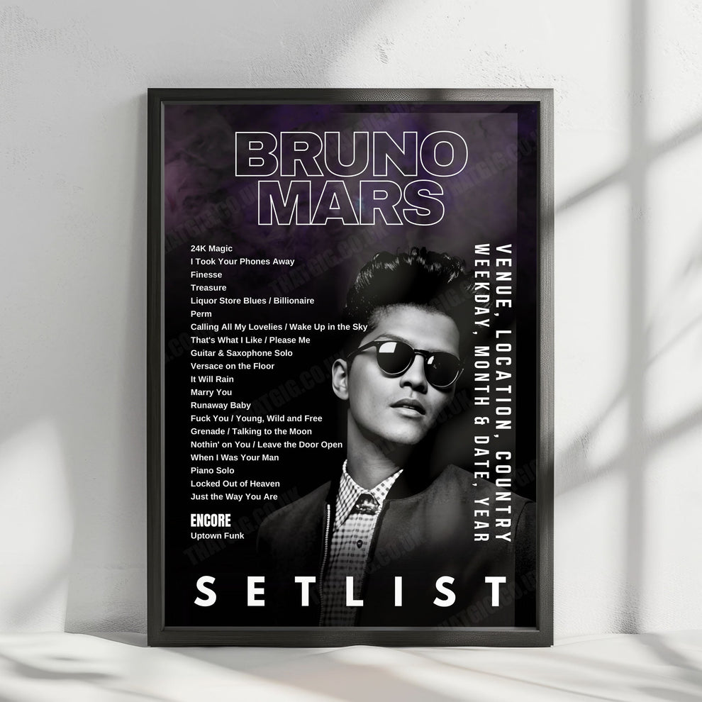 Bruno Mars Setlist Poster - Dolby Live at Park MGM | Jun 12th, 2024 ...