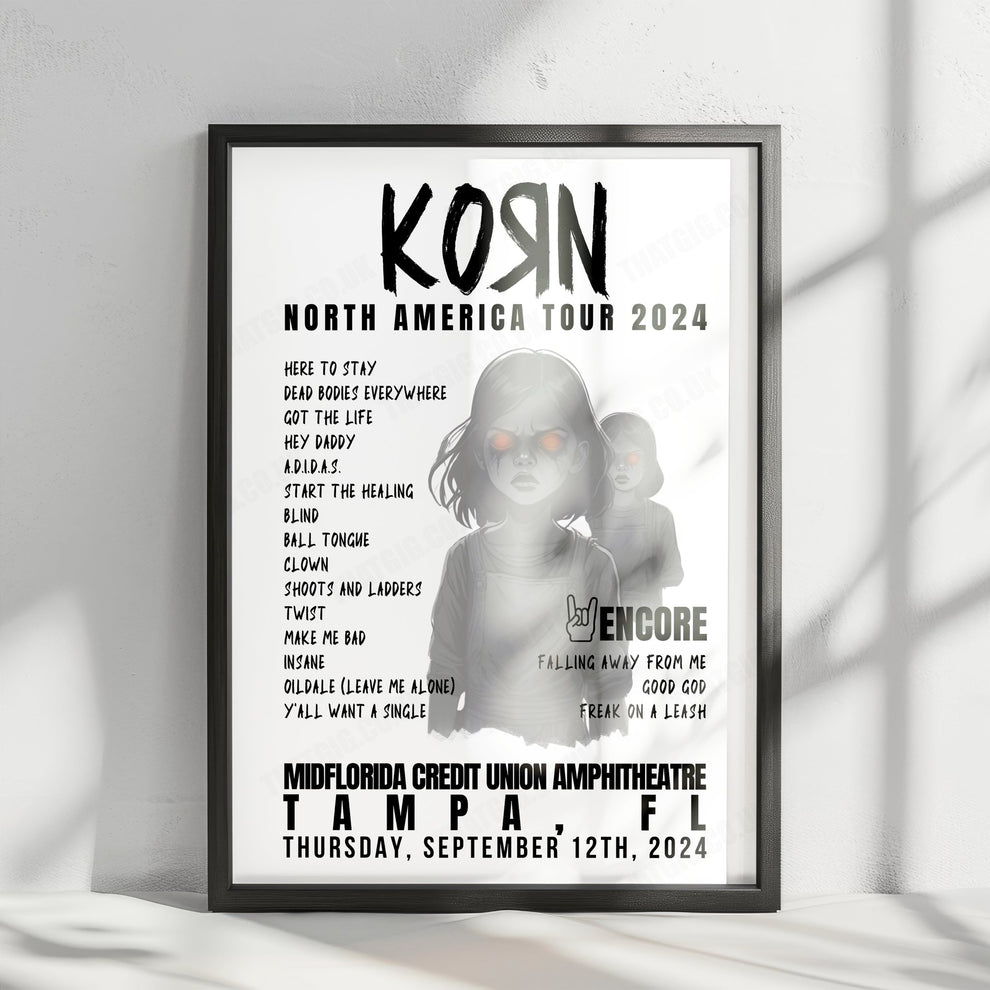 Korn Setlist Poster - Xfinity Center, Mansfield | September 21st, 2024 ...